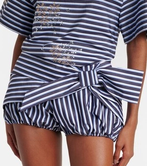 Rabanne Bow-detail Striped Cotton Shorts