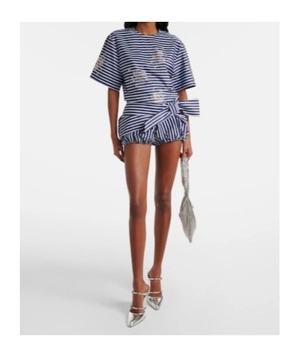 Rabanne Bow-detail Striped Cotton Shorts