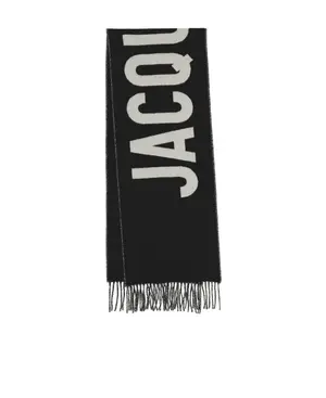Jacquemus Logo Jacquard Fringed Edge Scarf - Black