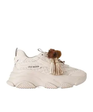 Steve Madden Possession Suede Sneakers With Pom-pom Tassels - Bone