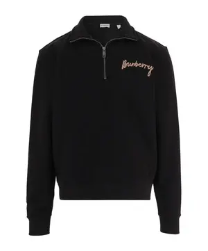 Burberry Logo Embroidered Half-zip Sweatshirt - Black