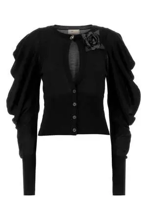 Blumarine Wool Cardigan With Floral Applique