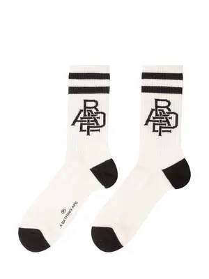 A BATHING APE Crew Socks With Logo Detail - White