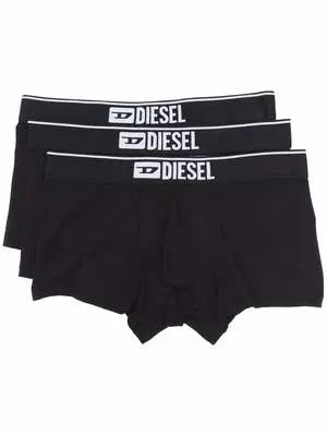 DIESEL® Set Of Three Mini Short Boxer Briefs In Stretch Cotton With Contrast Trim - Nero