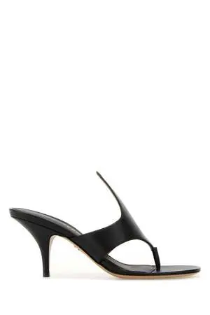 FERRAGAMO Lyrai Leather Thong Sandals With 7 Cm Heel - Black