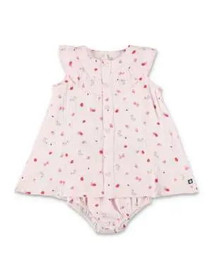 Petit Bateau Sleeveless Cotton Gauze Dress With Picot Trim And Matching Bloomers - Rosa