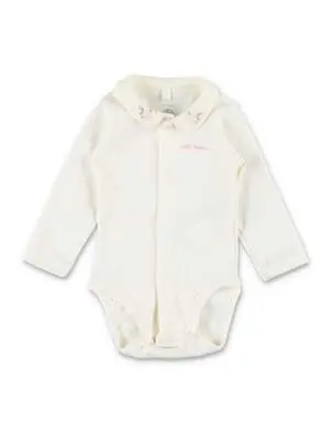 Petit Bateau Mini Floral Embroidered Cotton Bodysuit With Peter Pan Collar