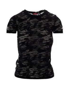 DIESEL® Sheer Lace Short Sleeve Top - Ebony