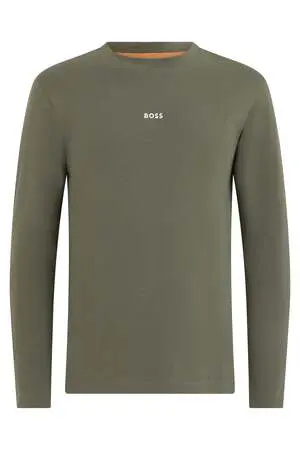 BOSS Elastic Cotton Long-sleeve Shirt With Minimalist Round Neck - Khaki