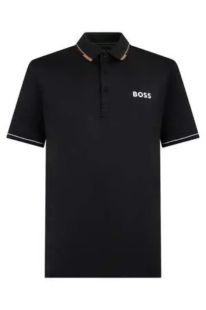 BOSS Stretch Piqué Cotton Polo Shirt With Logo Print - Black