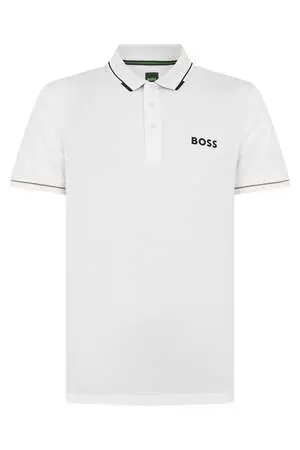 BOSS Stretch Cotton Piqué Elasticized Polo With Contrast Trim - White