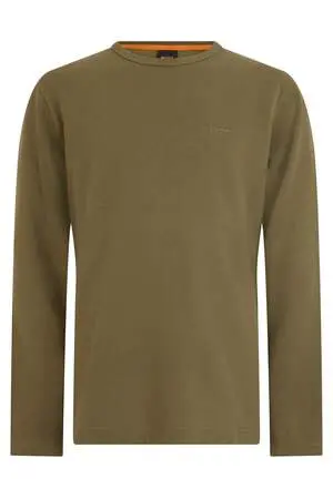BOSS Long-sleeve Cotton Shirt With Round Neck & Classic Fit - Khaki