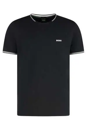 BOSS Stretch Cotton T-shirt With Ribbed Edges