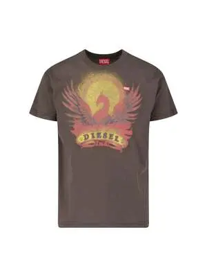 DIESEL® 100% Cotton Logo T-shirt - Brown