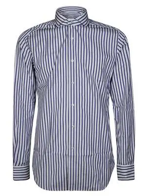 XACUS Wide French Neck Stripe Shirt - Blu
