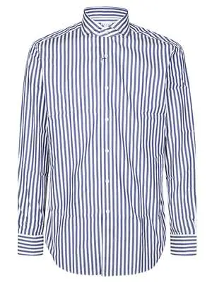 XACUS Wide French Neck Stripe Shirt - Blu