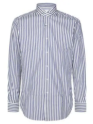 XACUS Wide French Neck Stripe Shirt - Blu