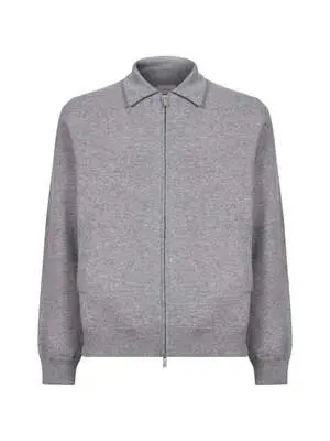 LARDINI Classic Collar Zip-front Wool-blend Sweater - Grigio