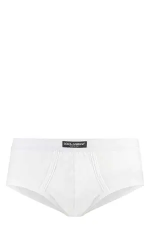 Dolce & Gabbana Solid Cotton-blend Briefs With Elastic Waistband - White