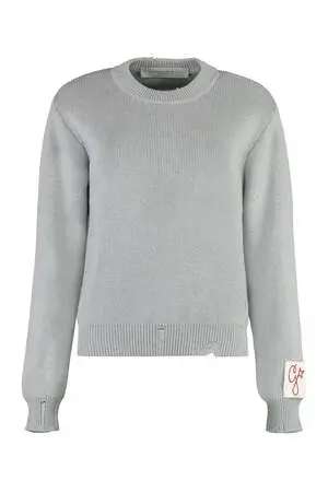 GOLDEN GOOSE Distressed Cotton Crew-neck Sweater With Ribbed Edges