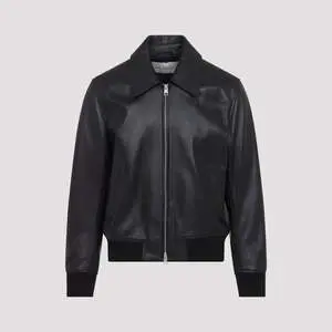 AMI Paris 100% Lamb Leather Zipped Jacket - Black