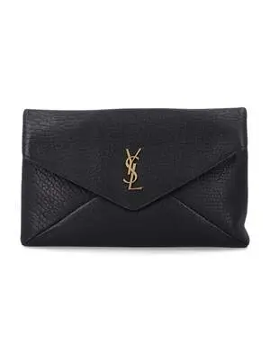 SAINT LAURENT Saint Laurent Leather Envelope Clutch With Gold Tone Logo