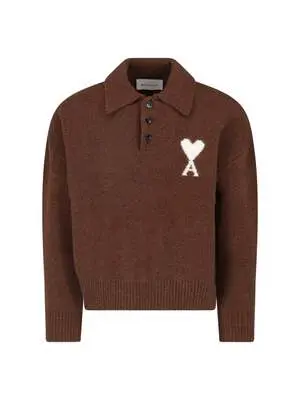 AMI Paris Wool-blend Knit Polo Sweater