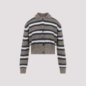 Brunello Cucinelli Striped Cashmere Blend Cardigan Sweater