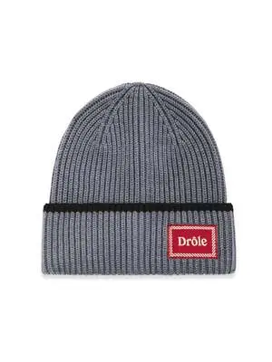 Drole De Monsieur Contrasting Trim Merino Wool Beanie - Grey