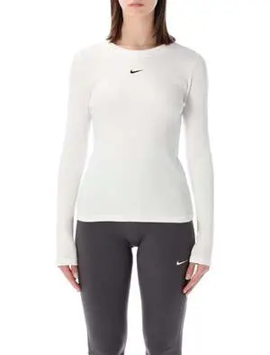 Nike Slim Fit Long Sleeve Ribbed Cotton T-shirt - White