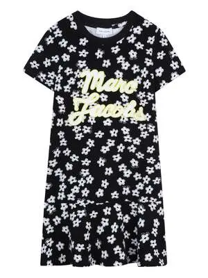 Marc Jacobs Floral Print Round Neck Short Sleeve Dress - Black