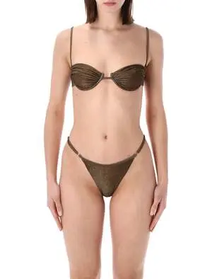 MATINEE Metallic Ruched Bikini Set - Brown