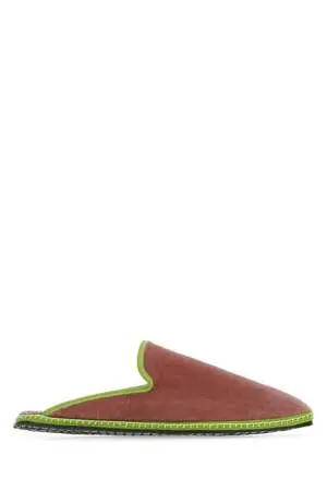 VIBI VENEZIA Antiqued Velvet Flat Slippers With Rubber Sole - Pink