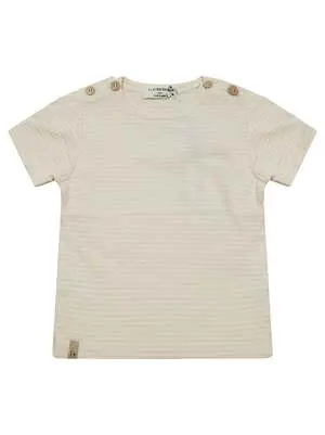 1+IN THE FAMILY Mini Striped Short Sleeve T-shirt With Buttons - Beige