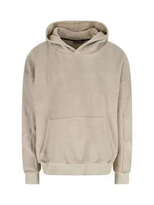 WHITE SAND Textured Cotton Hoodie With Pocket