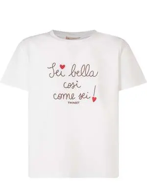 Twin-set Crewneck T-shirt With Graphic Print - Off White/dark Root