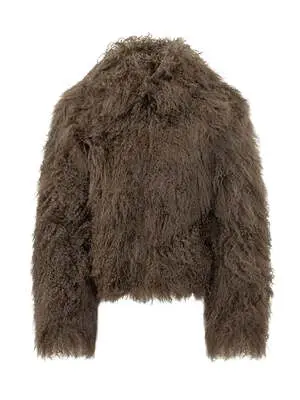 MARTHA LOUIS Mongolian Shearling Jacket With Neck Detail - Brown