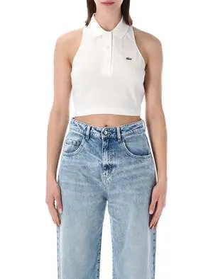 Lacoste Cropped Halterneck Polo Shirt - White
