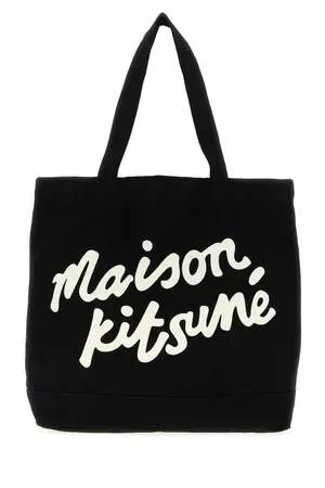 Maison Kitsuné Canvas Shopping Tote Handbag - Black