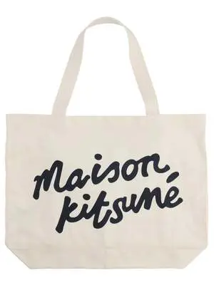 Maison Kitsuné Stylish Tote Handbag With Script Design 32.5 Cm X 43 Cm - Ivory