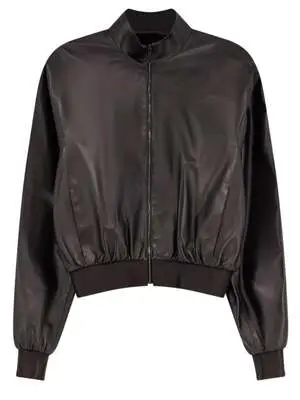 Gucci Soft Nappa Leather High-collar Zip-up Jacket With Satin-effect Cuffs And Hem
