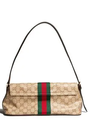 Gucci Gg Coated Canvas Shoulder Bag With Adjustable Leather Strap, 13 Cm X 31 Cm X 11.5 Cm