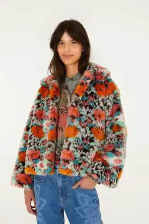 Farm Rio Floral Faux Fur Crop Jacket