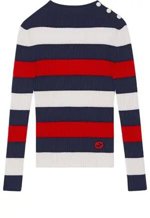Gucci Striped Rib Stitch Wool Top 'ivory Blue Red