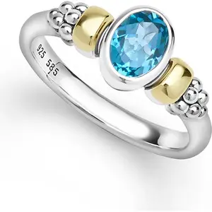 Lagos Signature Caviar Sterling Silver And 14k Gold Swiss Blue Topaz Ring