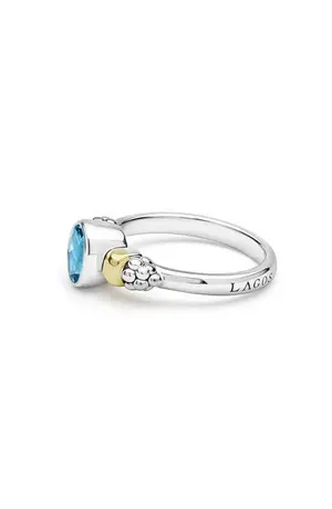 Lagos Signature Caviar Sterling Silver And 14k Gold Swiss Blue Topaz Ring