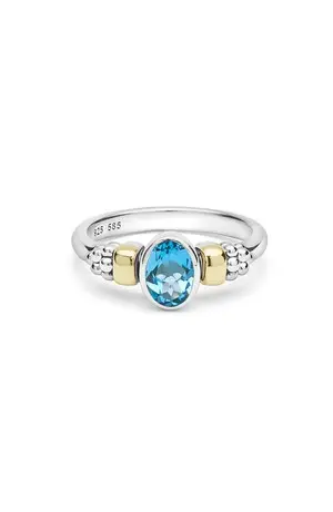 Lagos Signature Caviar Sterling Silver And 14k Gold Swiss Blue Topaz Ring