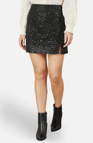 YUMI Boucle Sequin Mini Skirt - Black