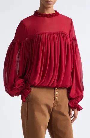 Ulla Johnson Floral Silk Chiffon Blouse - Cerise