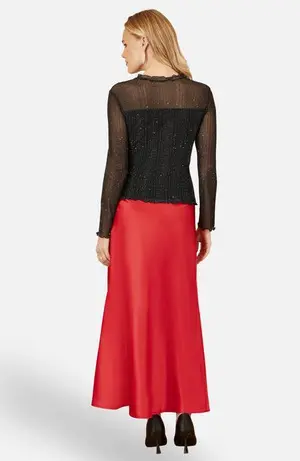 YUMI Sparkle Print Mesh Stretch Fitted Top